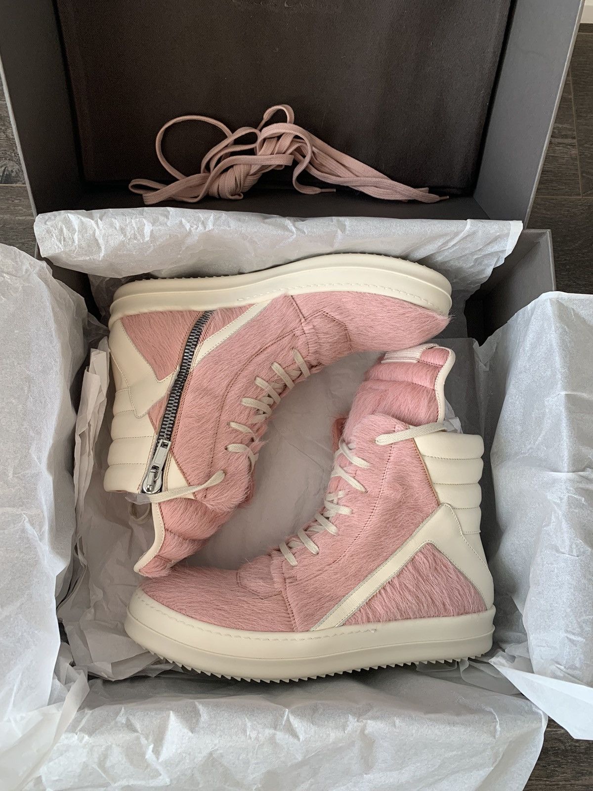 Rick Owens Rick Owens Pink Pony Hair Geobaskets | Grailed