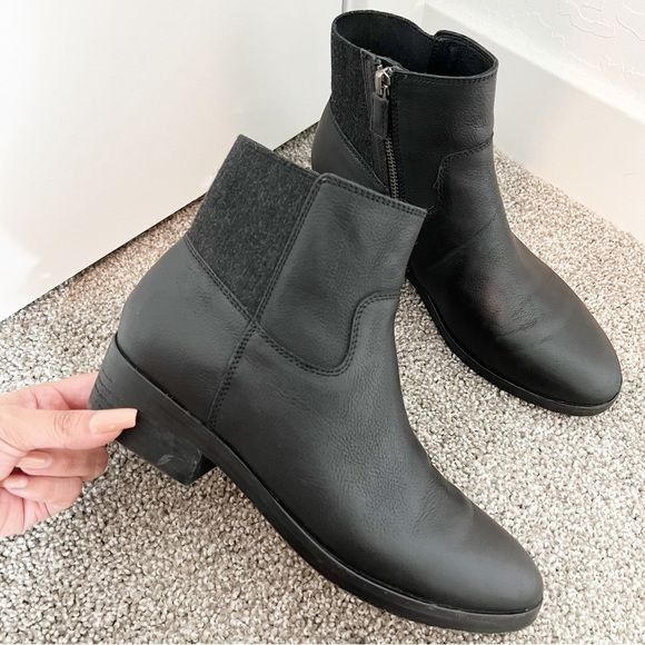 Eileen Fisher EILEEN FISHER leather stretch knit heels ankle boots 7 ...