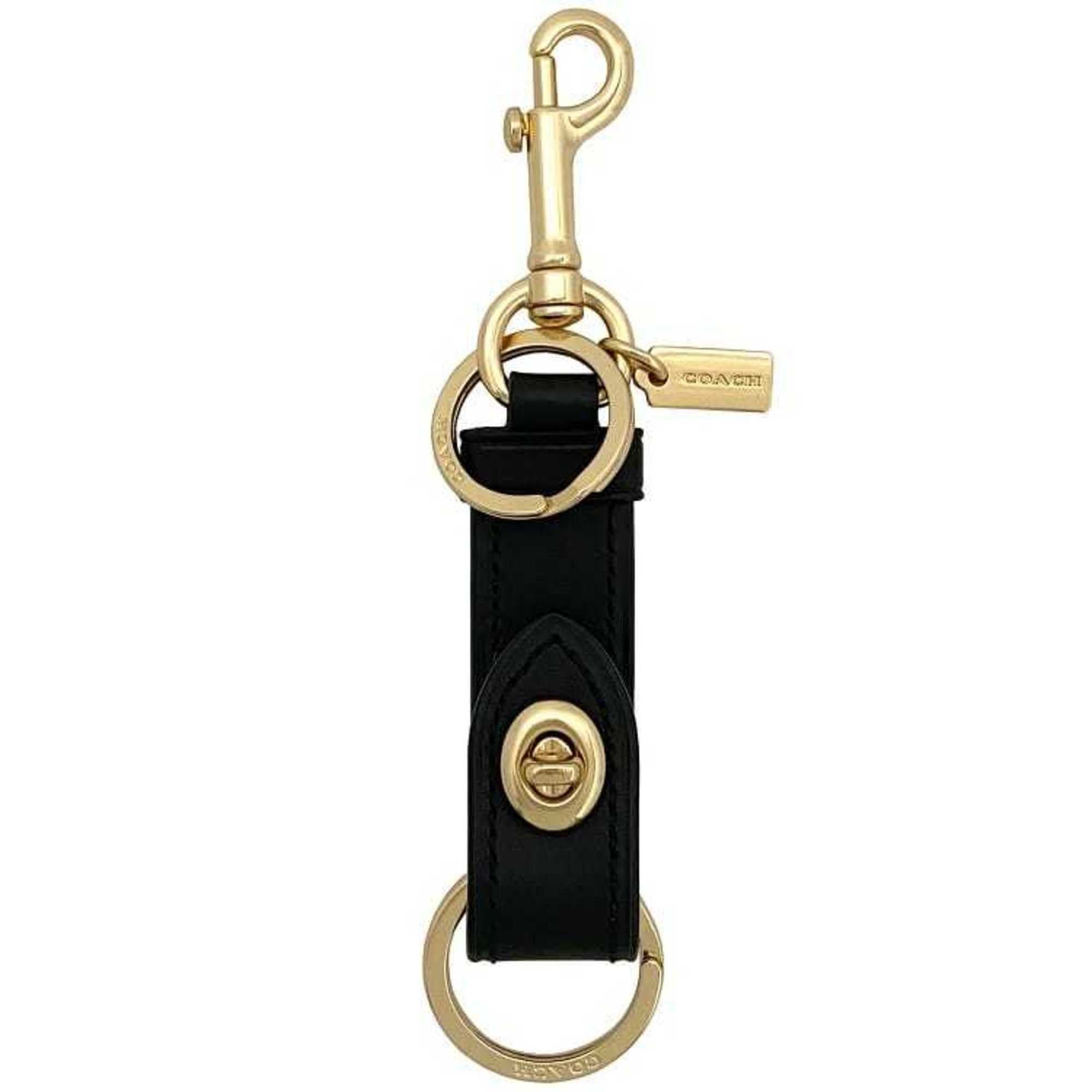 Coach Coach Keychain Black Gold F39865 Leather COACH Bag Charm Key Ring ...
