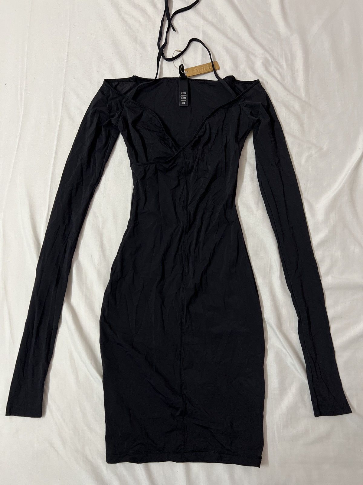 SKIMS SKIMS Jelly Sheer Off The Shoulder Mini Bodycon Dress Black | Grailed