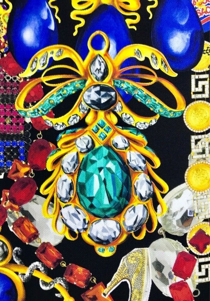 Versace AUTHENTIC VERSACE RUNWAY ICONIC JEWELRY MOTIFS SILK FABRIC ...