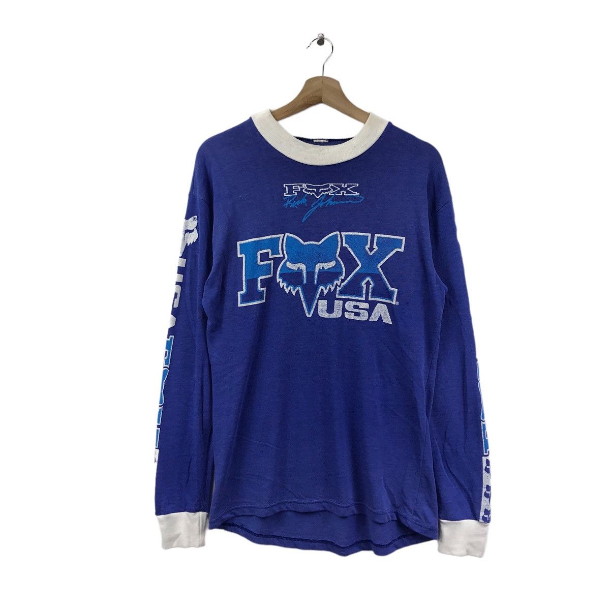 Fox Racing Vintage 80s FOX RACING USA Motocross Blue Long SleeveT-shirt ...