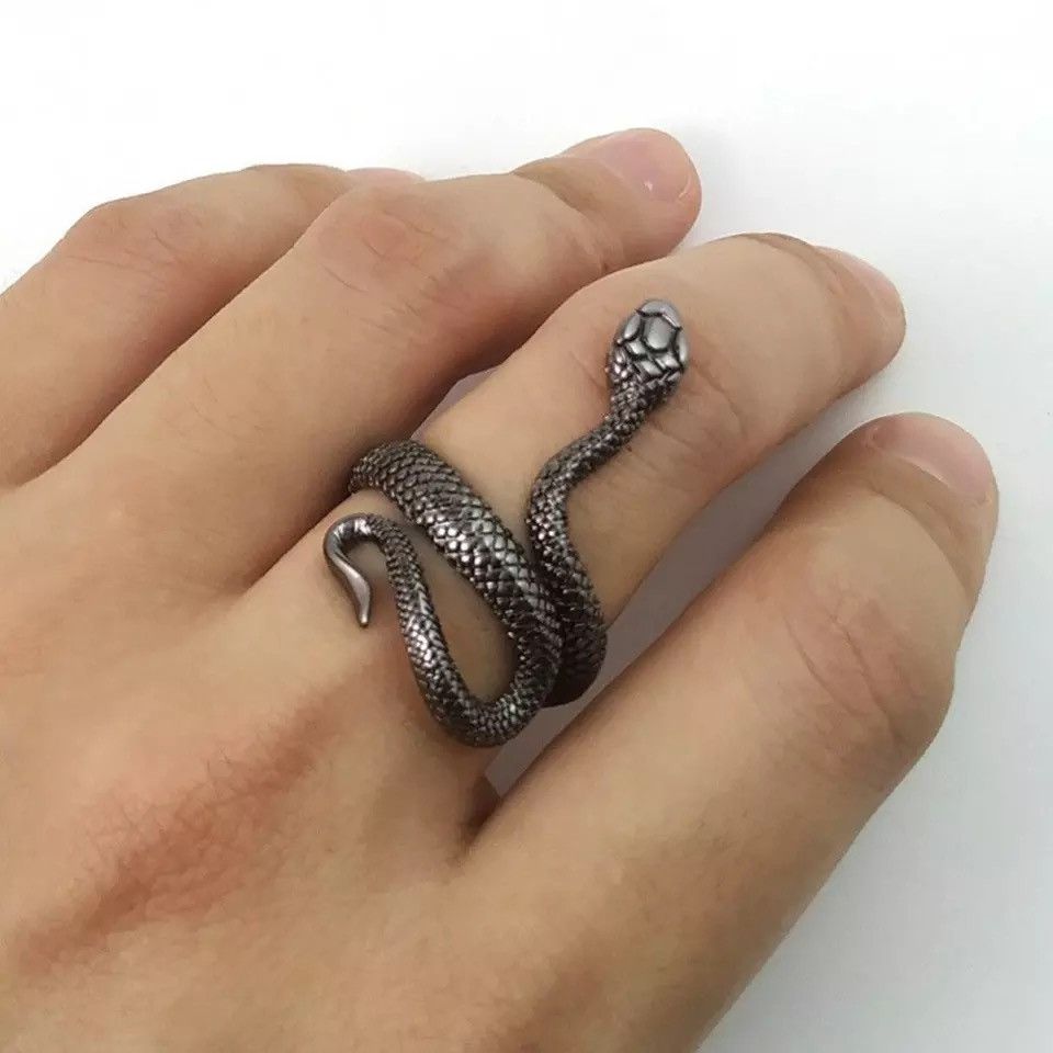Jewelry × Streetwear Snake Ring Serpent Python Viper Chrome Style Goth ...