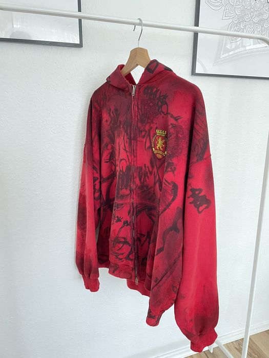 Balenciaga BALENCIAGA SKATER GRAFFITI ZIP UP HOODIE RED | Grailed