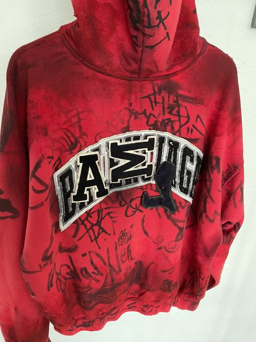 Balenciaga BALENCIAGA SKATER GRAFFITI ZIP UP HOODIE RED | Grailed