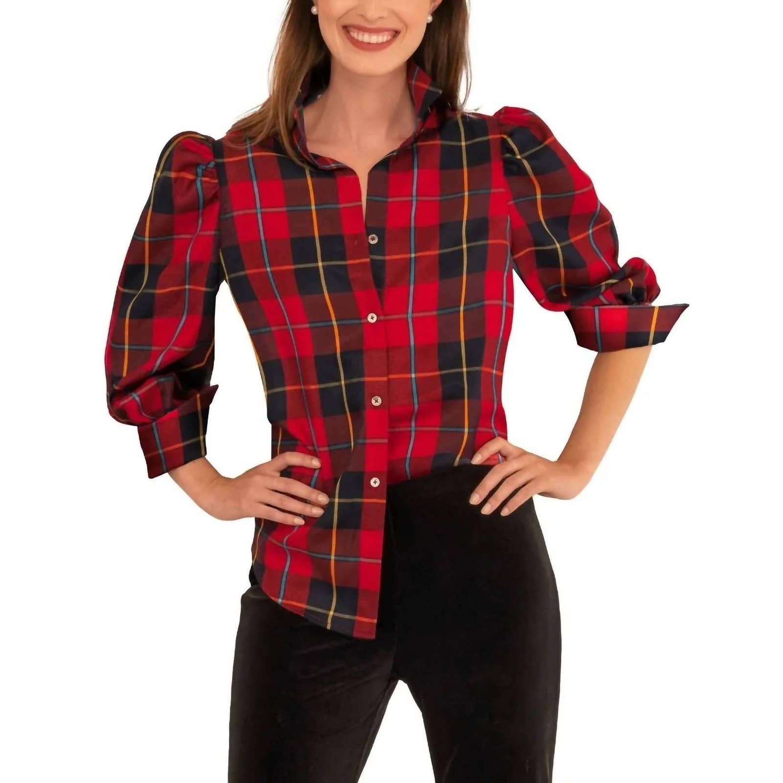 Gretchen Scott Juliette Top- Plaidly Cooper In Red Multi/plaid | Grailed
