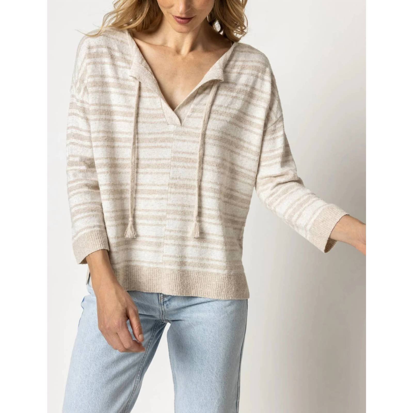 Lilla P Easy Split Neck Sweater In Cream/tan | Grailed