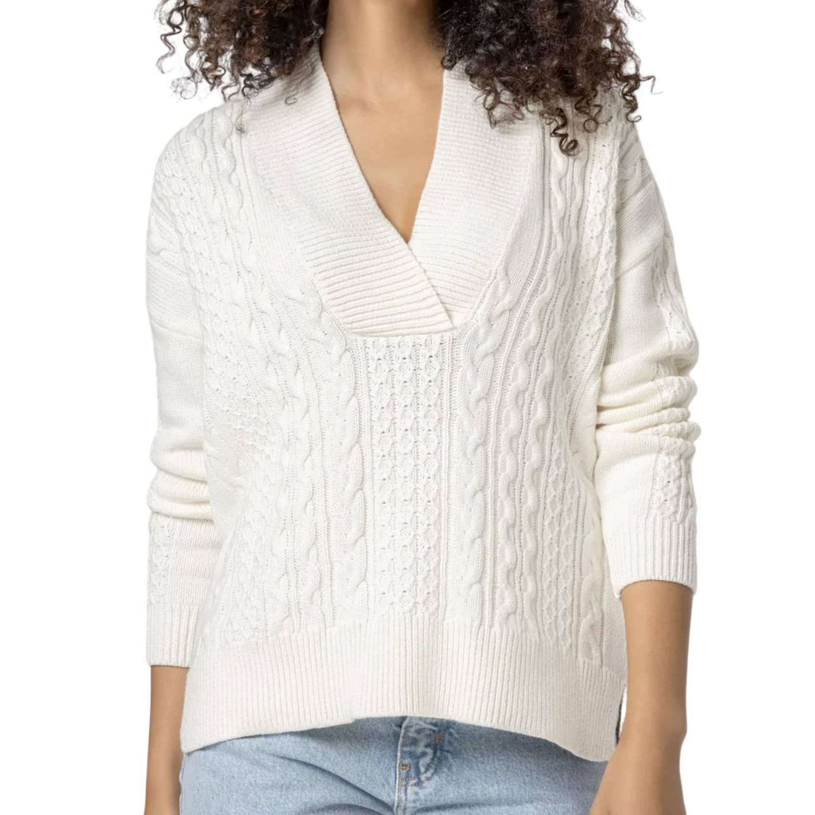 Lilla P Shawl Collar Cable Sweater In Starch | Grailed
