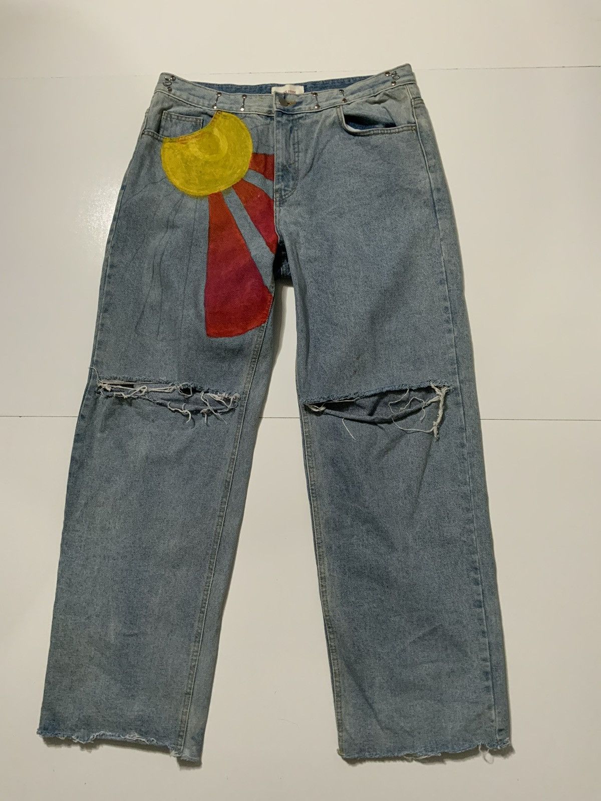 Custom × Streetwear Wave Denim Hand Painted Sun Girls Don’t Cry Wide ...