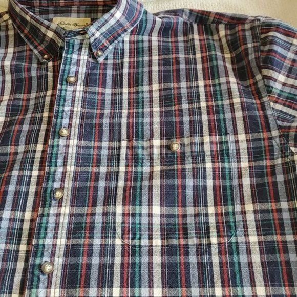 Eddie Bauer Eddie Bauer Heavy Blue Plaid Casual Button Down Extra Long ...