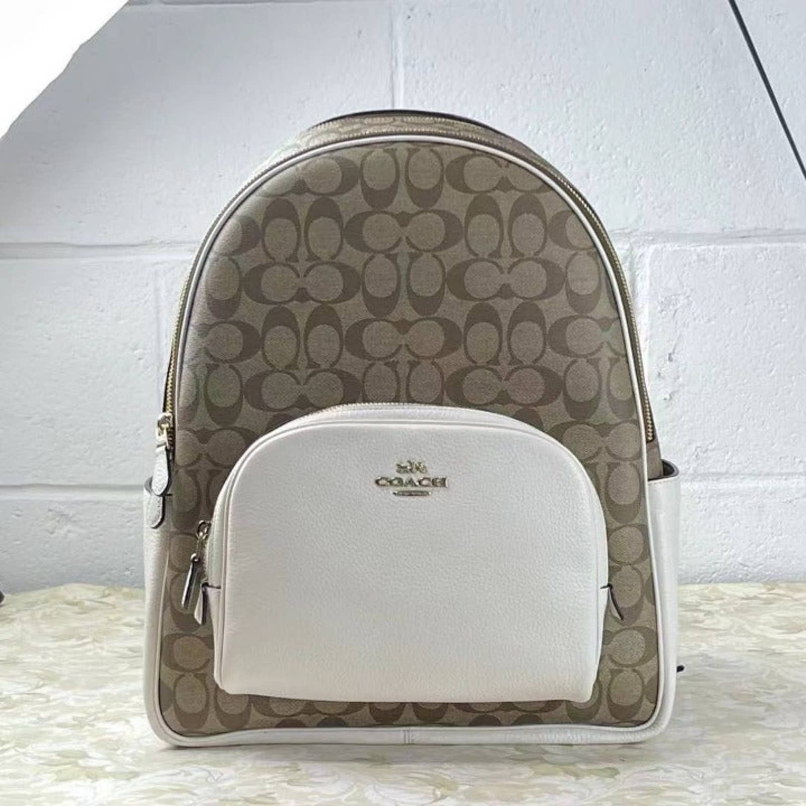 Coach Coach 6495 Large Court Backpack In Signature IM/KHAKI/CHALK | Grailed