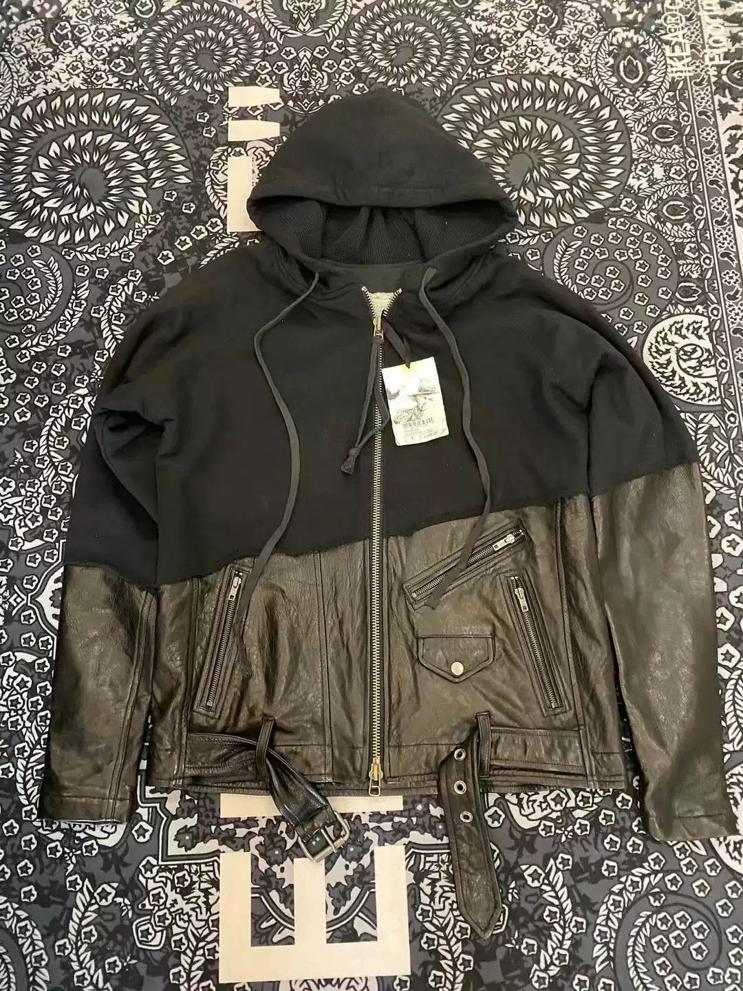 Greg Lauren Greg Lauren leather patchwork hoodie | Grailed