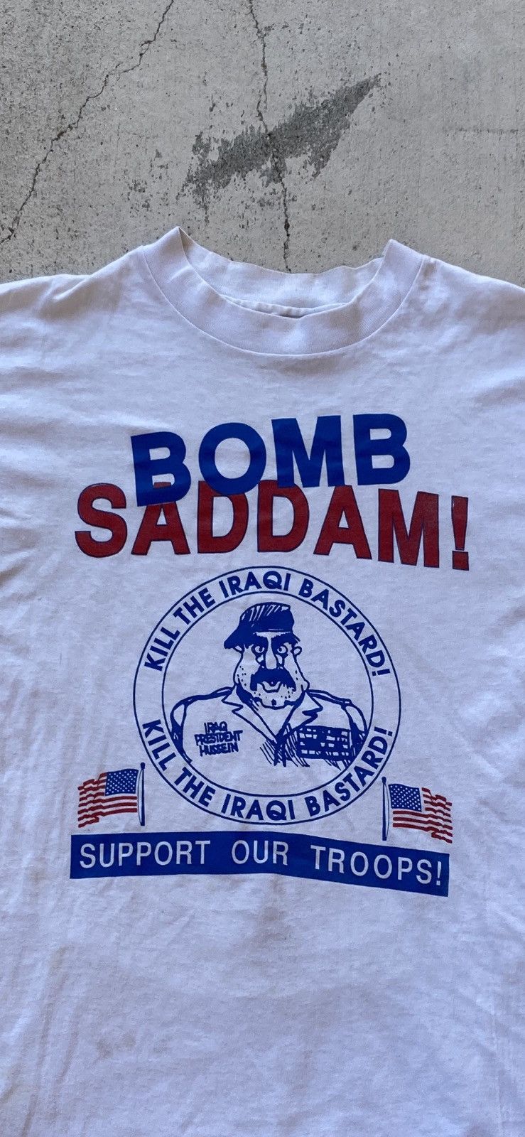 Vintage Vintage 80's White Saddam Hussein War Iraqi Tee Size L | Grailed