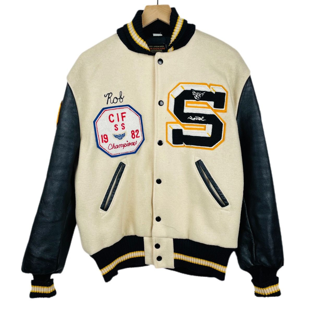 Vintage Vintage 80s Varsity Letterman Cream Jacket | Grailed