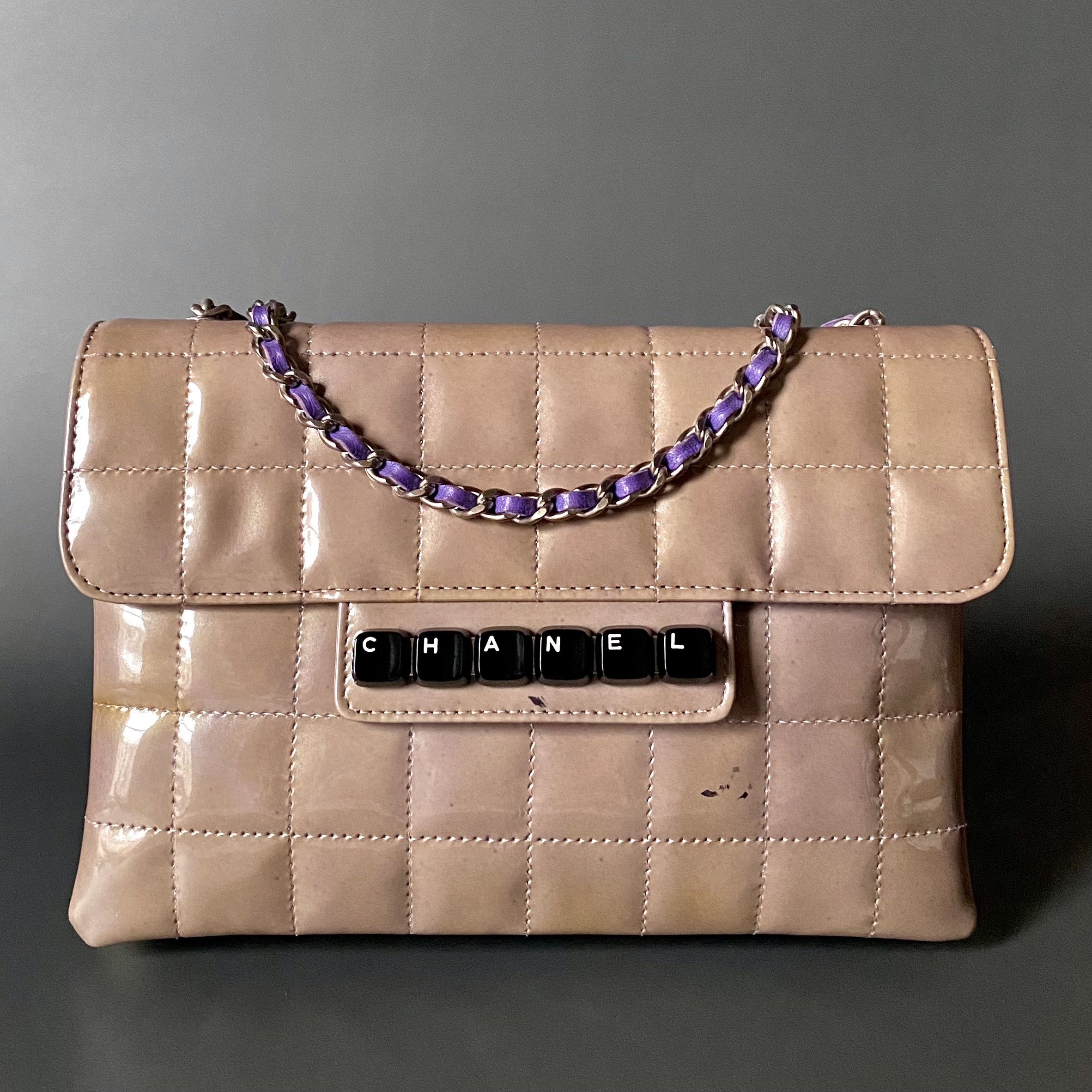 Chanel Chanel Vintage Patent Leather Keyboard Square Quilt Flap Bag ...