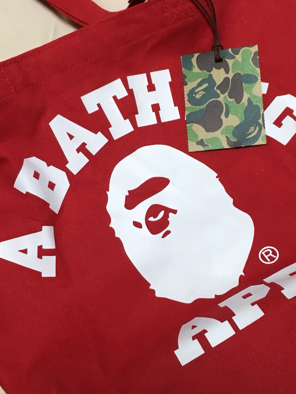 Bape New BAPE College Logo Shoulder Tote Bag - A Bathing Ape - Red ...
