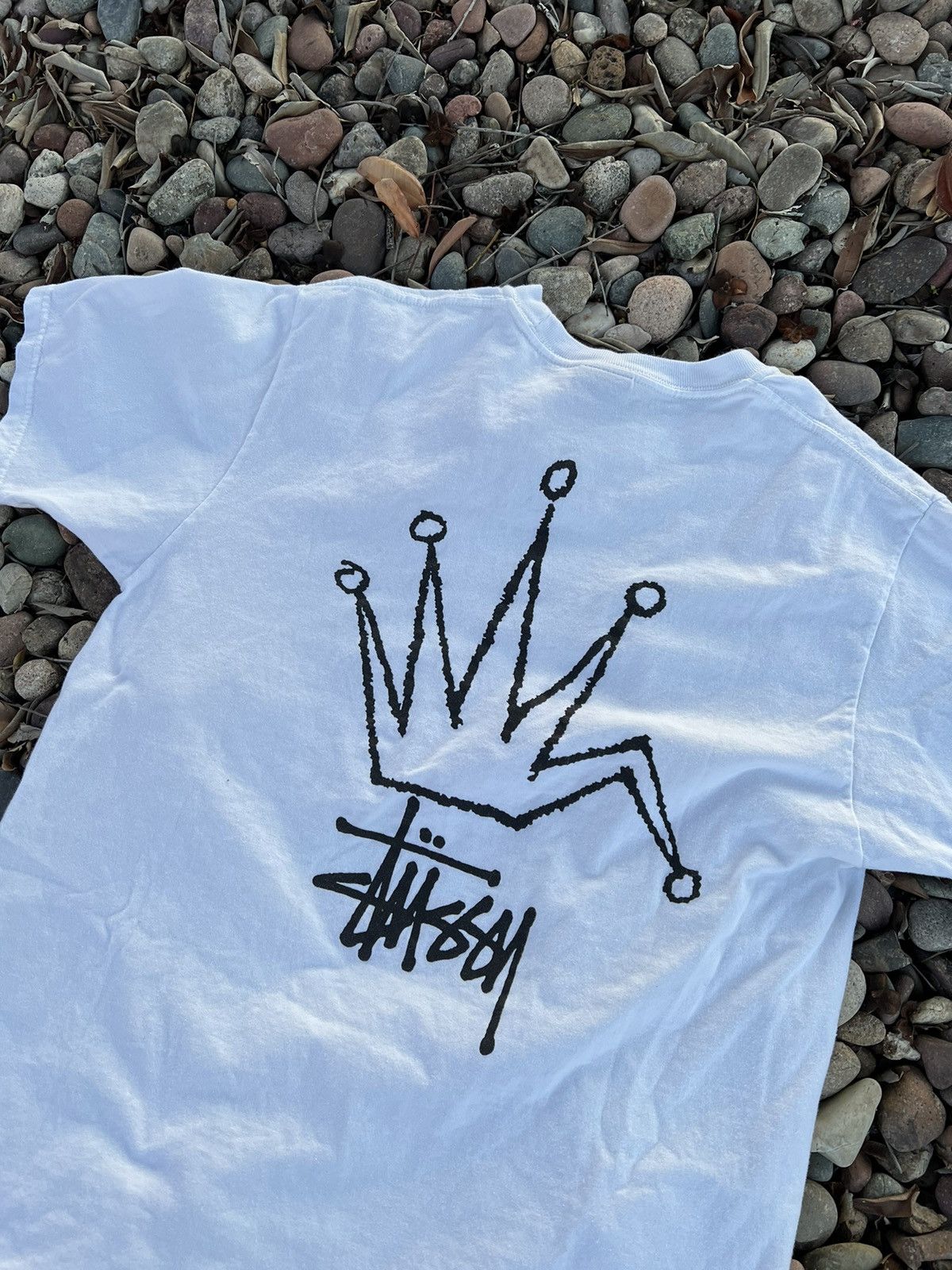 Stussy stussy crown logo white graphic tee | Grailed