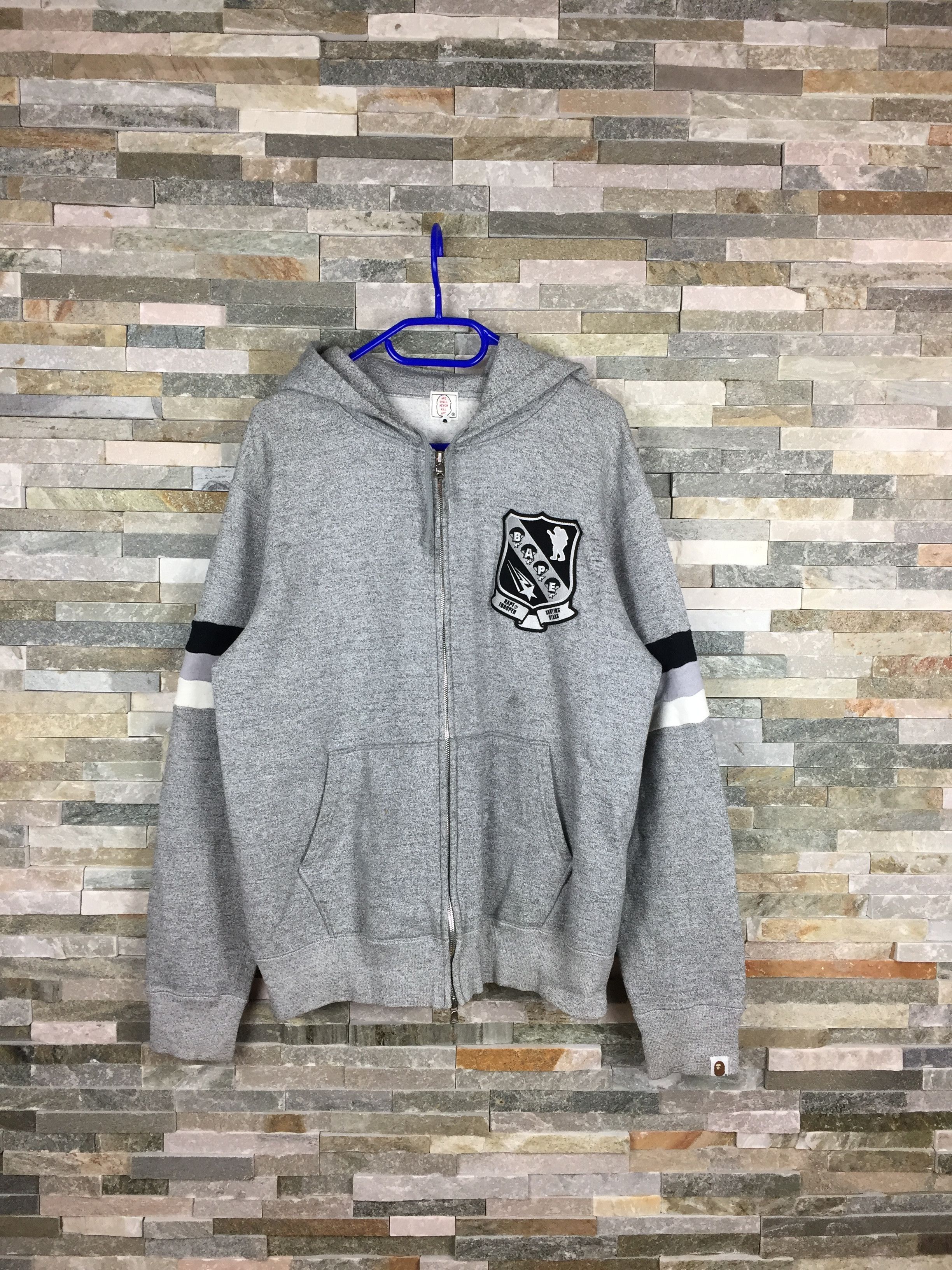 Bape Bape Trooper Emblem grey Zip Up | Grailed