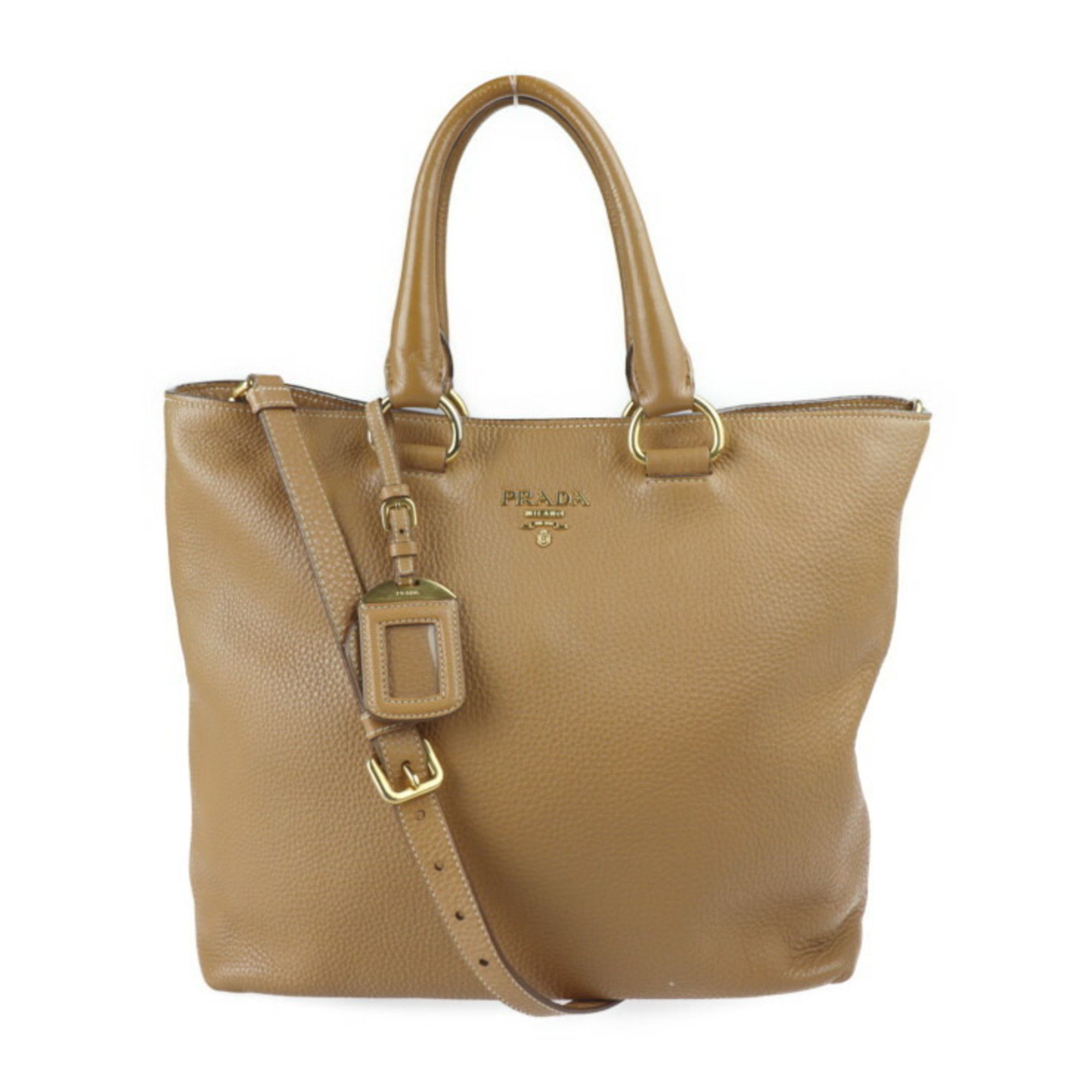 Prada Prada tote bag BN2865 leather NATURALE brown system gold metal ...