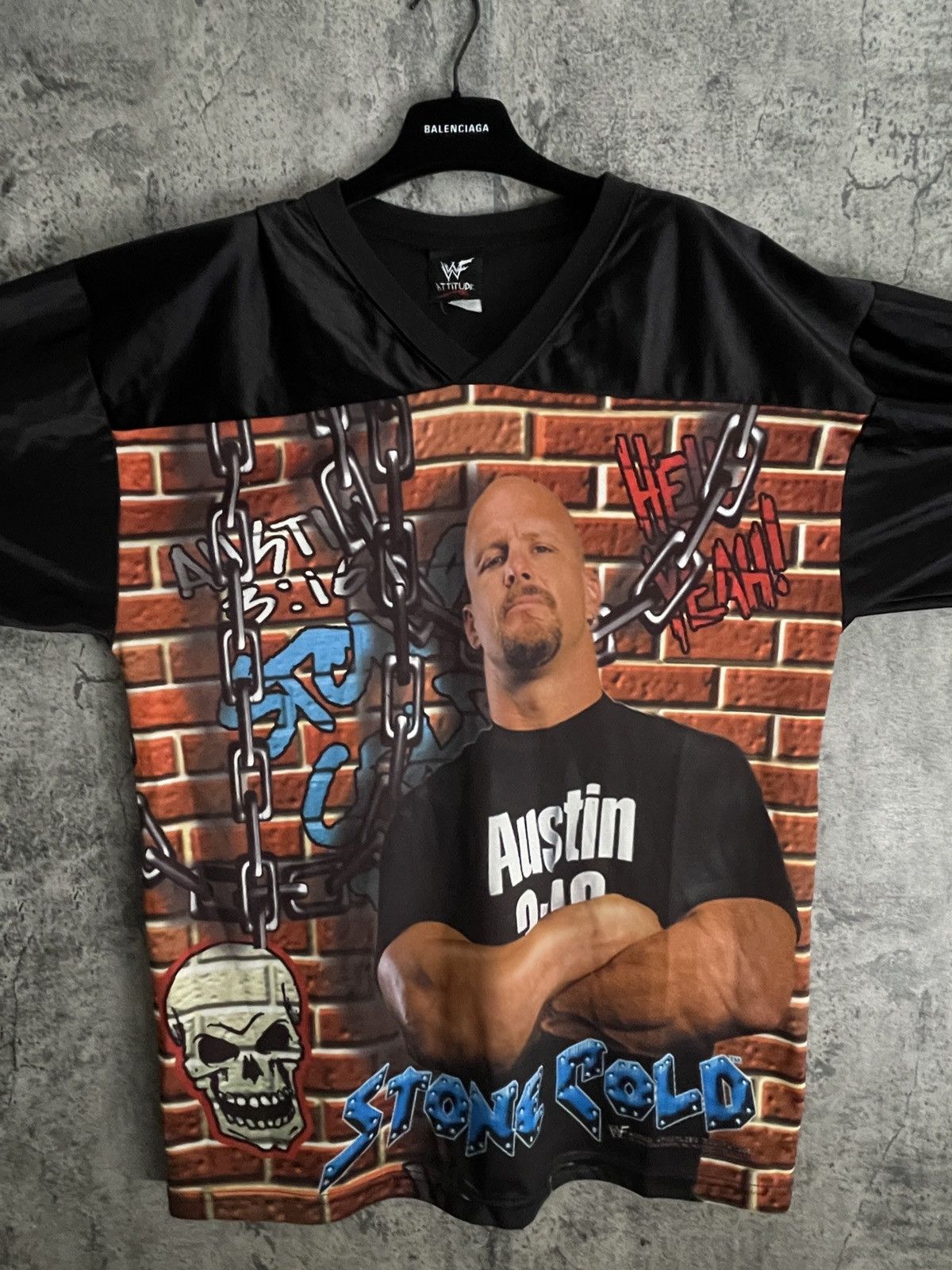 Vintage VINTAGE STONE COLD STEVE AUSTIN FOOTBALL JERSEY BLACK 90s | Grailed