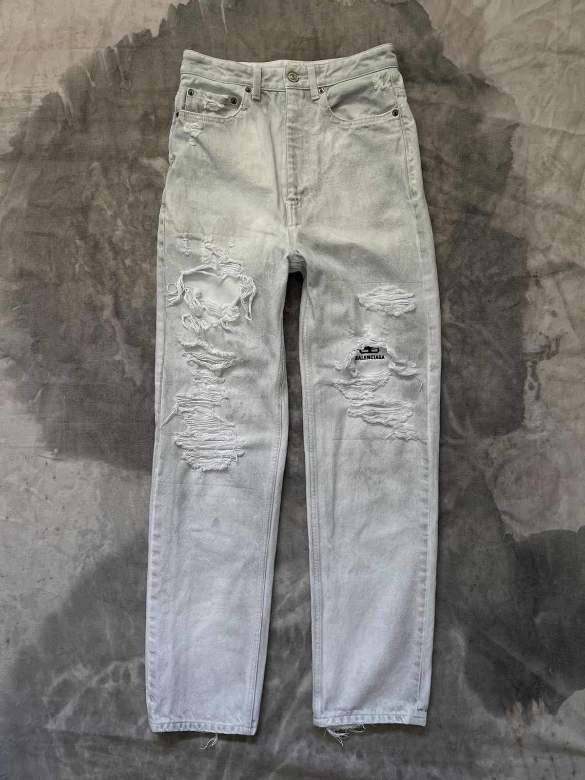 Balenciaga Balenciaga distressed layered logo jeans slashed denim | Grailed