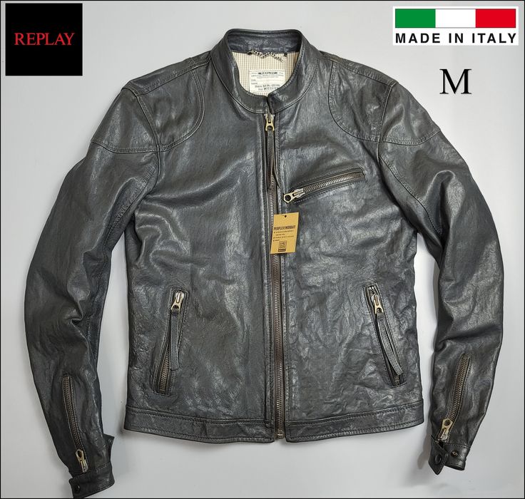 Replay Replay Blue Cafe Race Leather jackets | Grailed