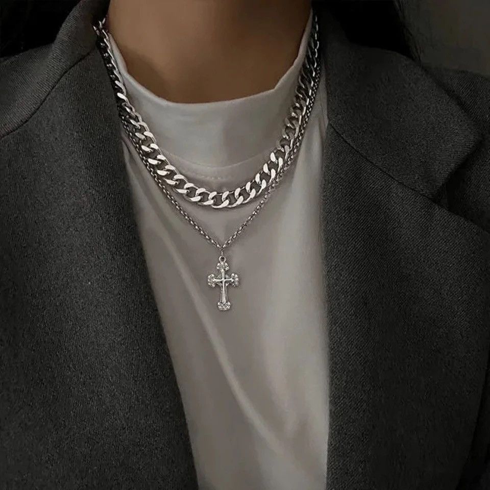 Streetwear Chrome Silver Cross Goth God Cuban Link Necklace | Grailed
