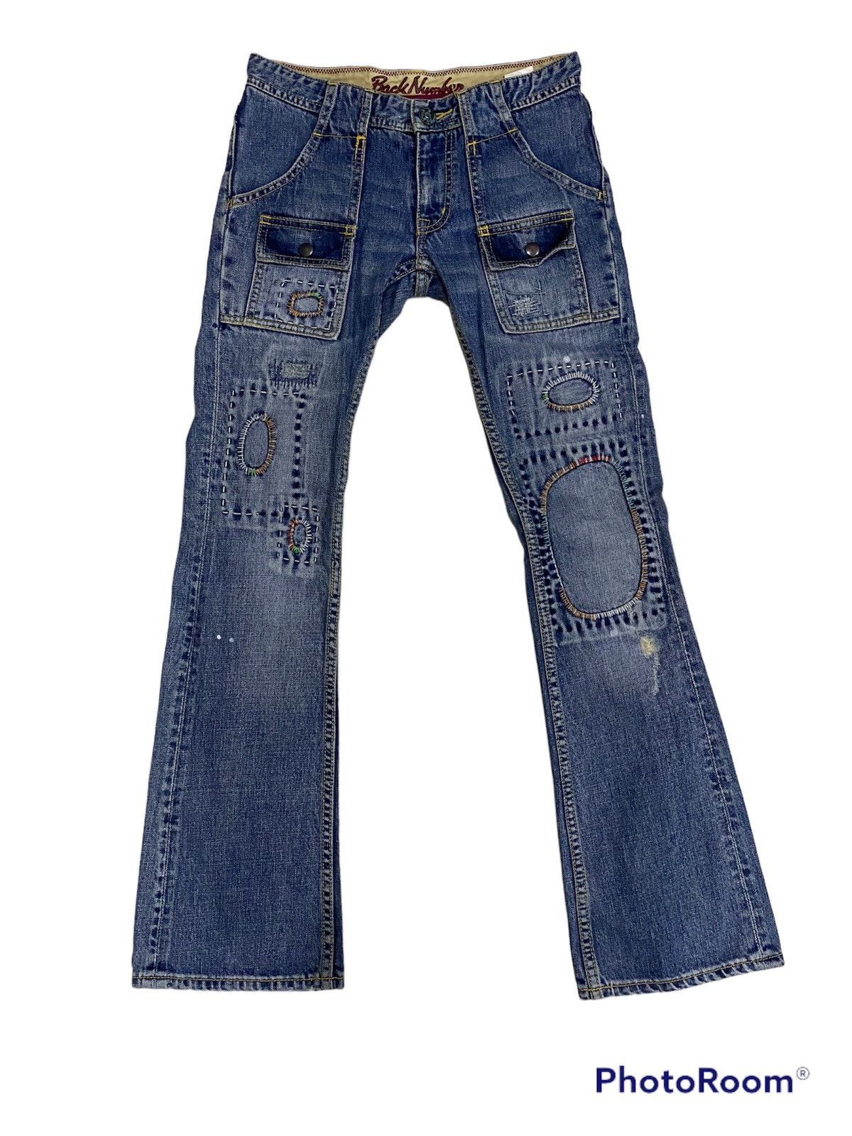 Custom Distressed Back Number Jeans / Sashiko Back Number Jeans | Grailed