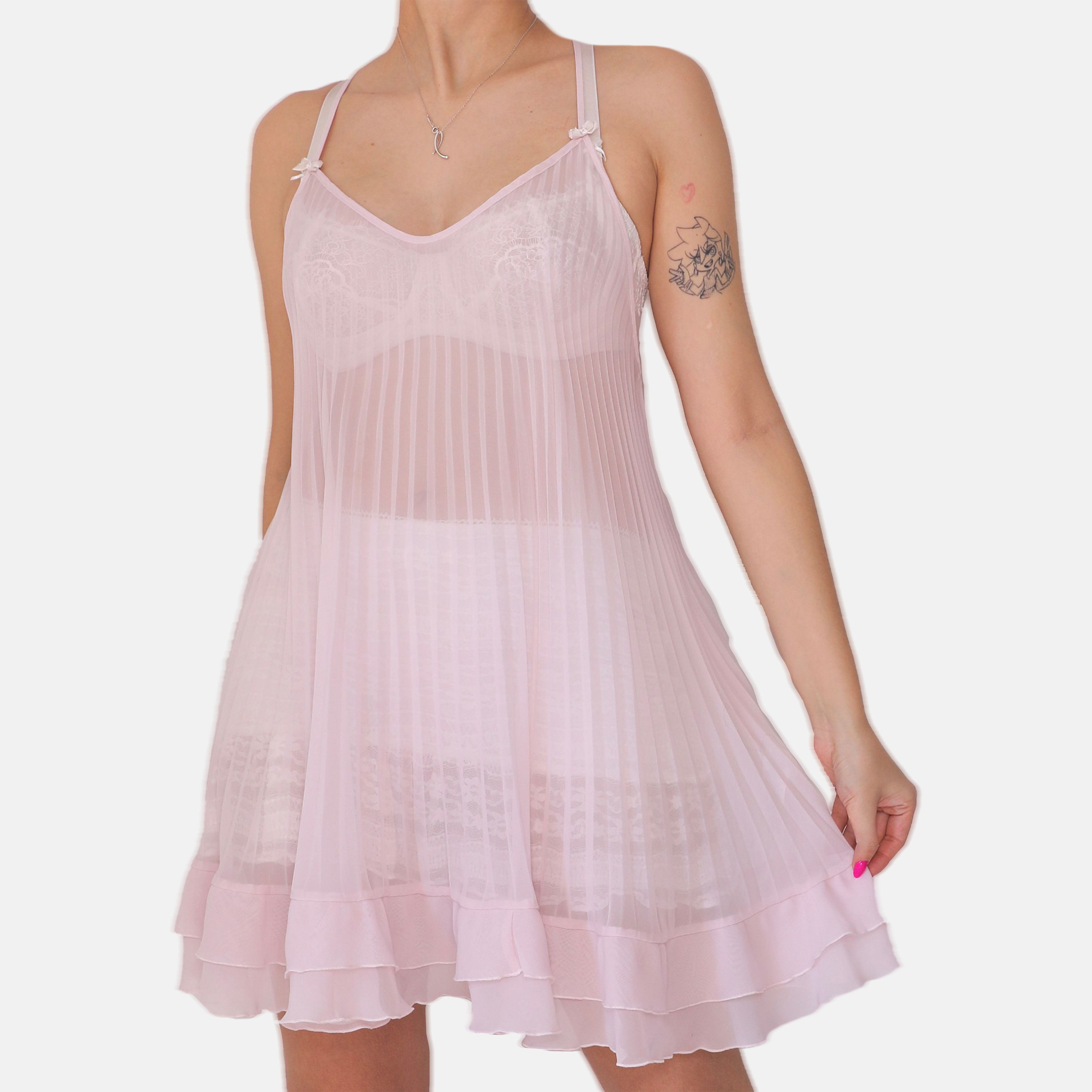 Vintage PLEATED PASTEL PINK MESH SHEER SLIP DRESS | Grailed