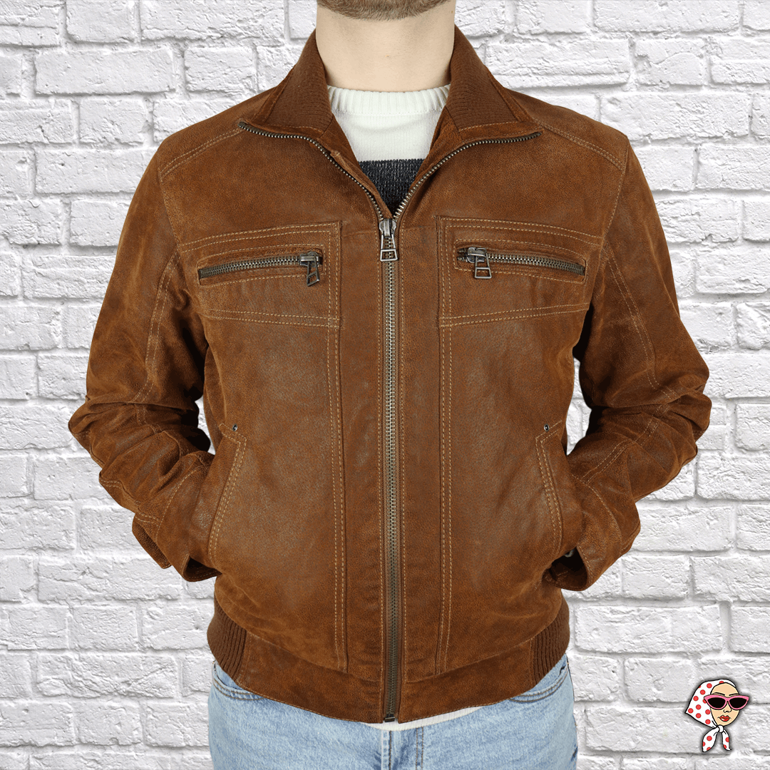 Bomber Jacket × Genuine Leather × Leather Jacket BROWN PIG LEATHER ...