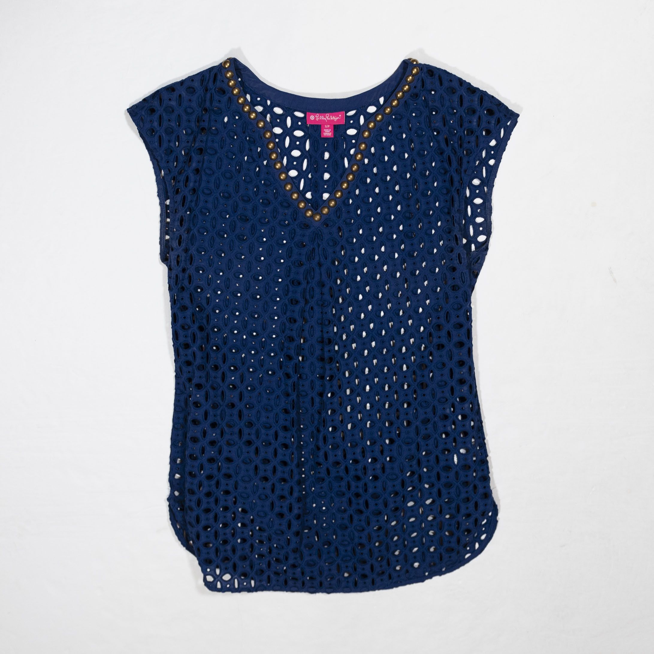 Zara Lilly Pulitzer x Target Cotton Eyelet Lace Studded Blouse | Grailed