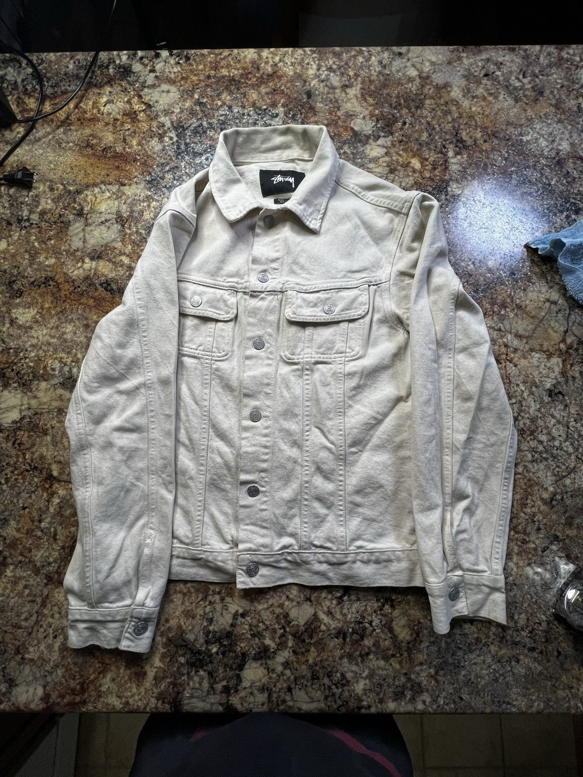 Vintage Stussy denim white button up jacket | Grailed