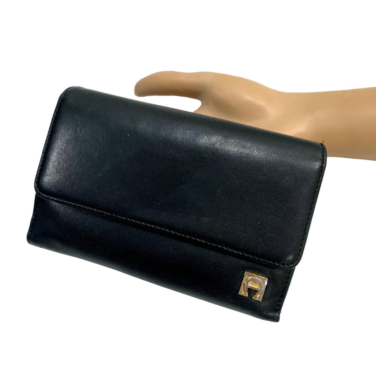 Vintage Vintage Etienne Aigner Large Black Leather Wallet | Logo | Grailed
