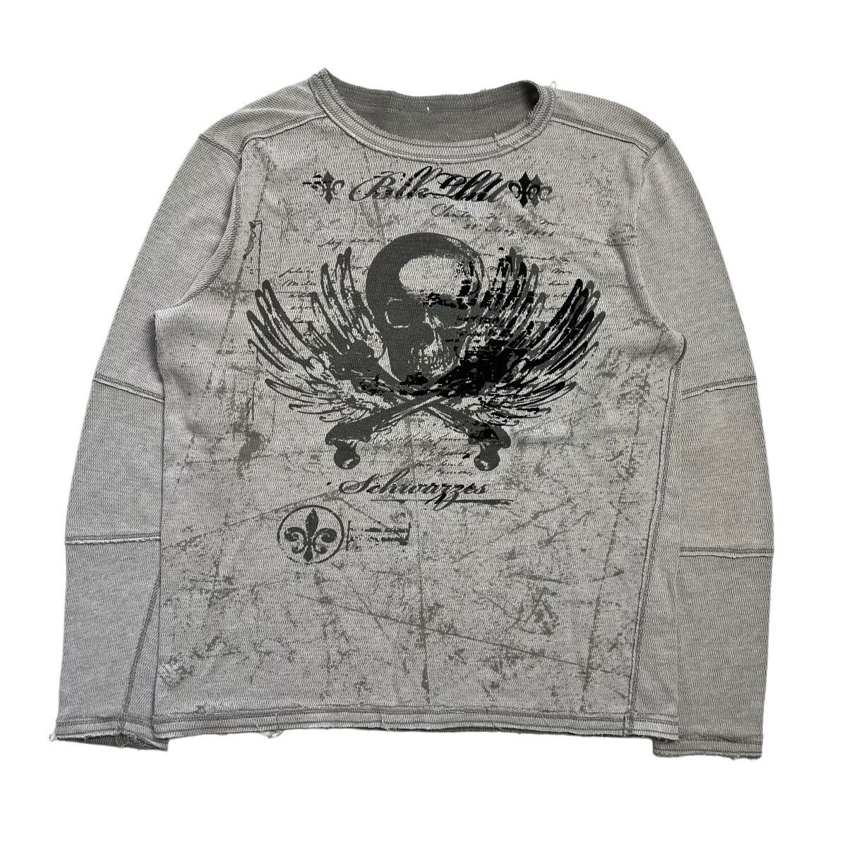 Affliction × Streetwear × Vintage Skull Wing Cyber Y2K Thermal Style ...