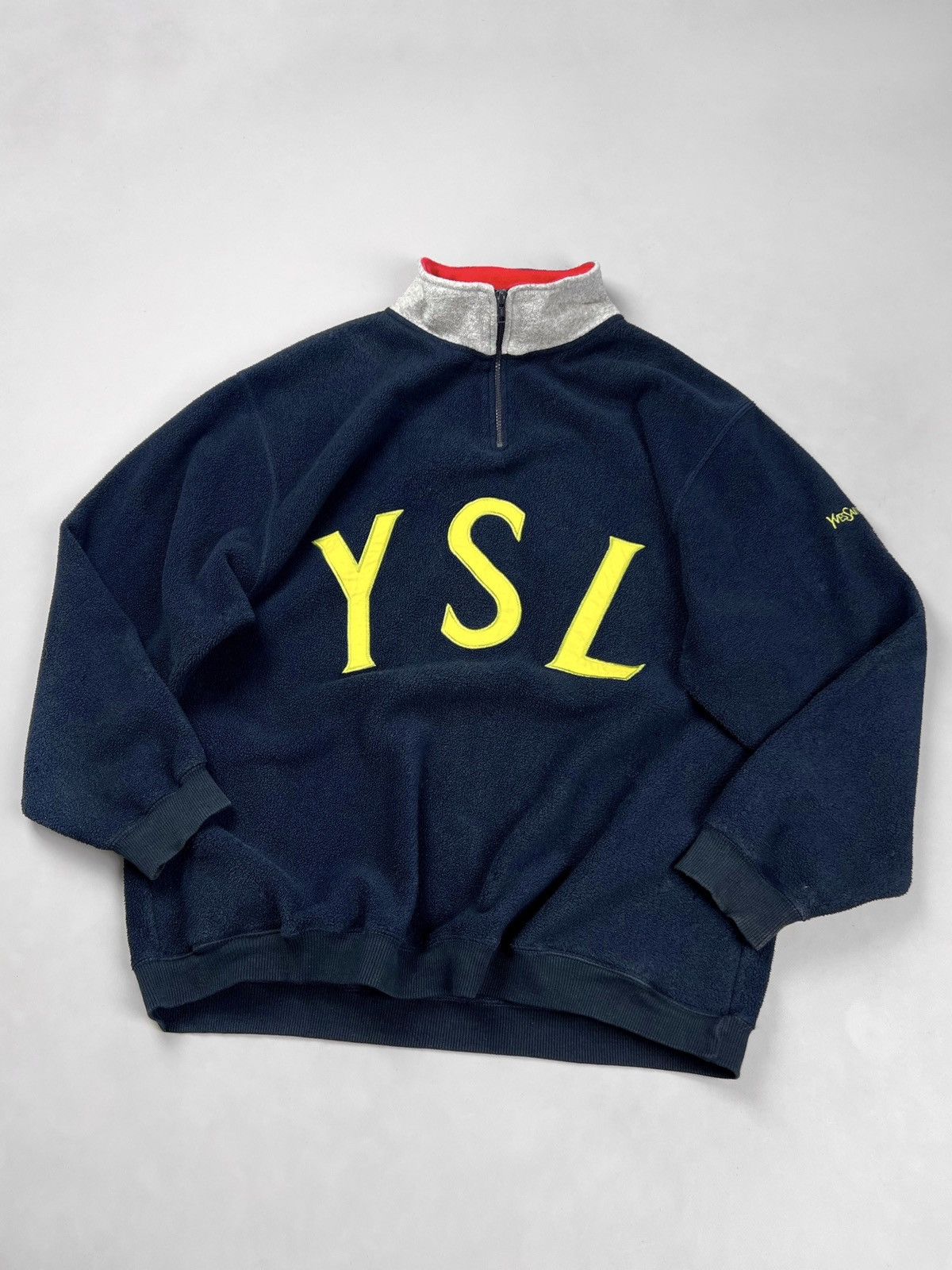 Vintage Vintage Yves Saint Laurent YSL Big Logo Retro Fleece Jacket ...