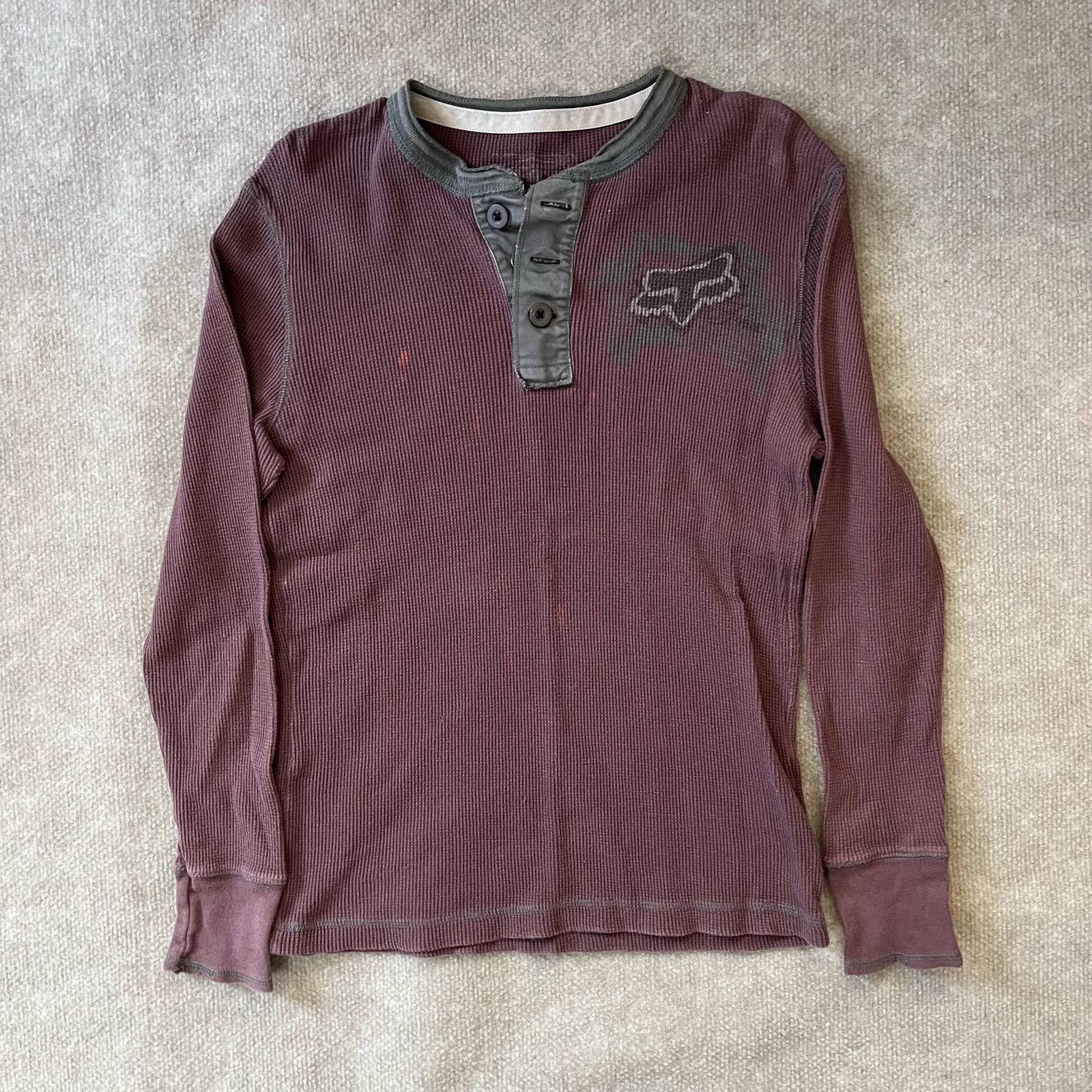 Fox Racing 2000s y2k Fox Racing Thermal Henley Shirt Maroon | Grailed