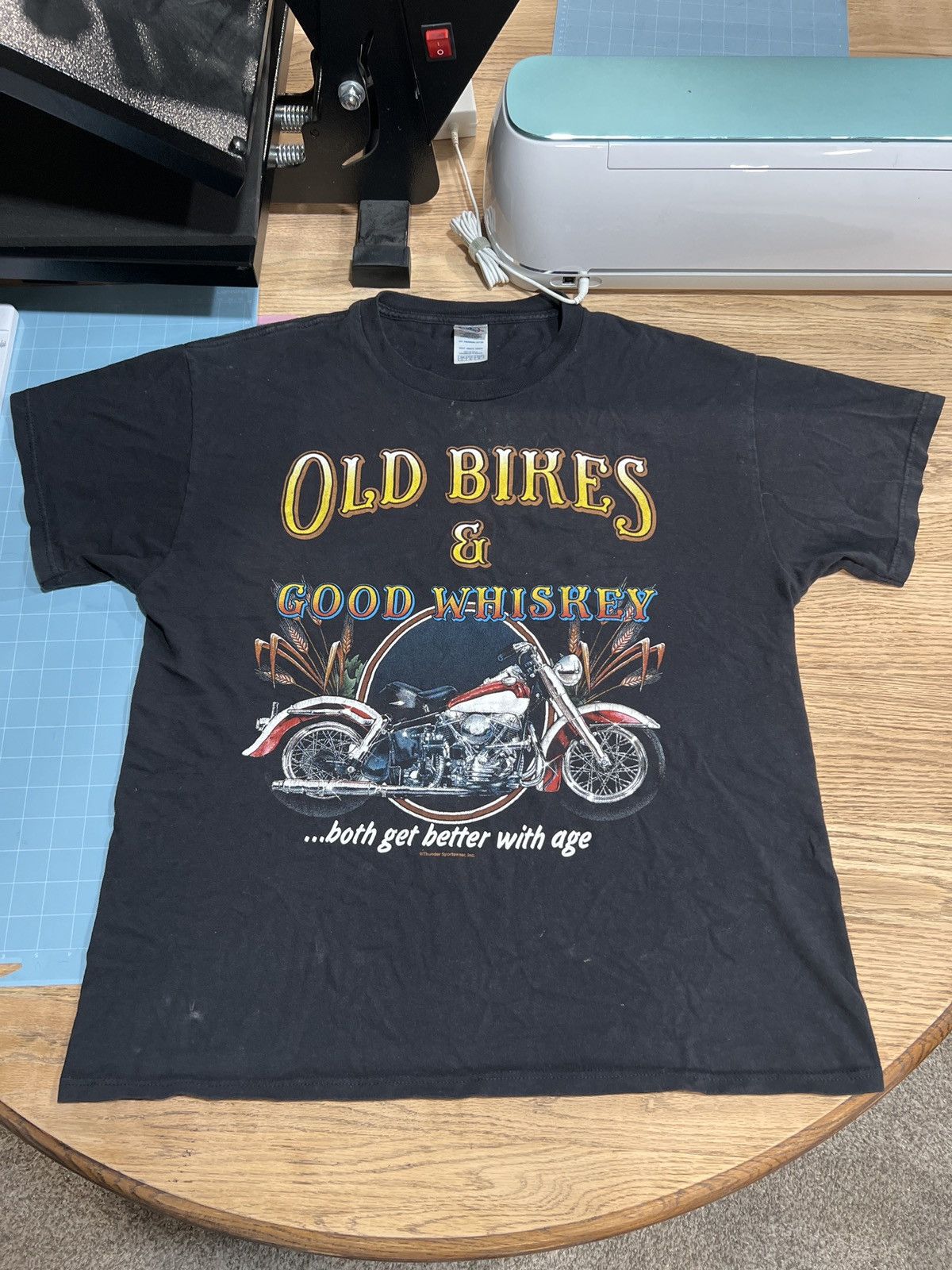 Vintage Old Bikes & Good Whiskey Tee Shirt Black | Grailed