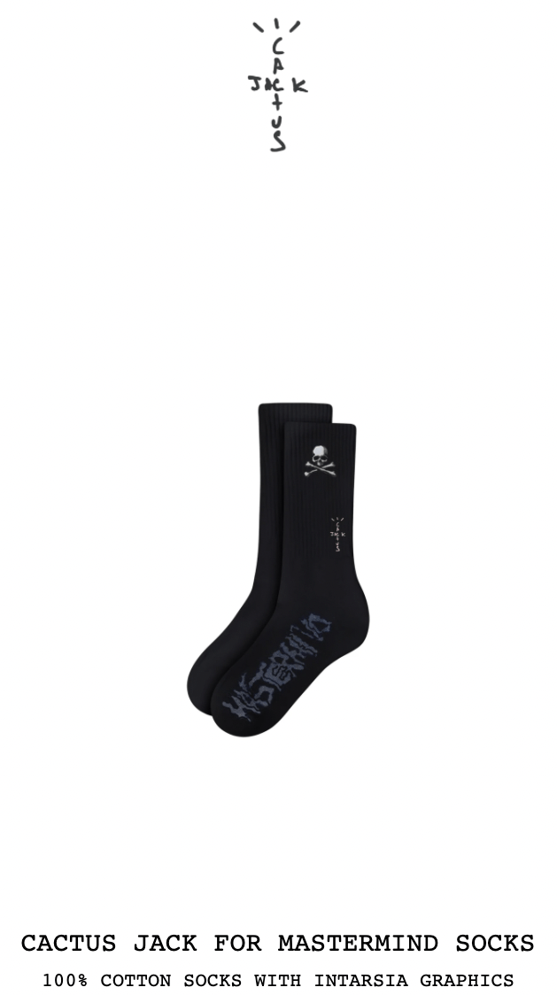 Mastermind Japan × Travis Scott Black Cactus Jack for Mastermind Socks ...
