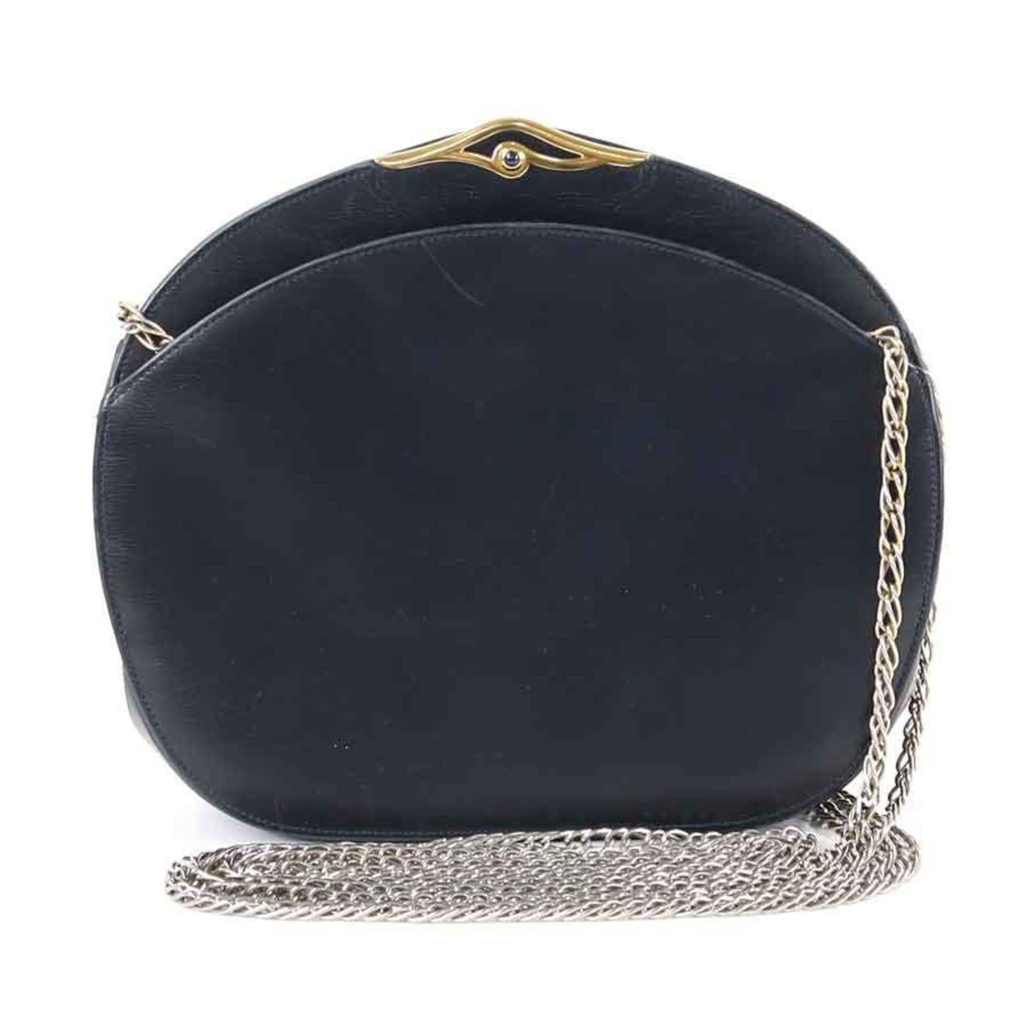 Cartier Cartier shoulder bag sapphire line leather navy gold x silver ...