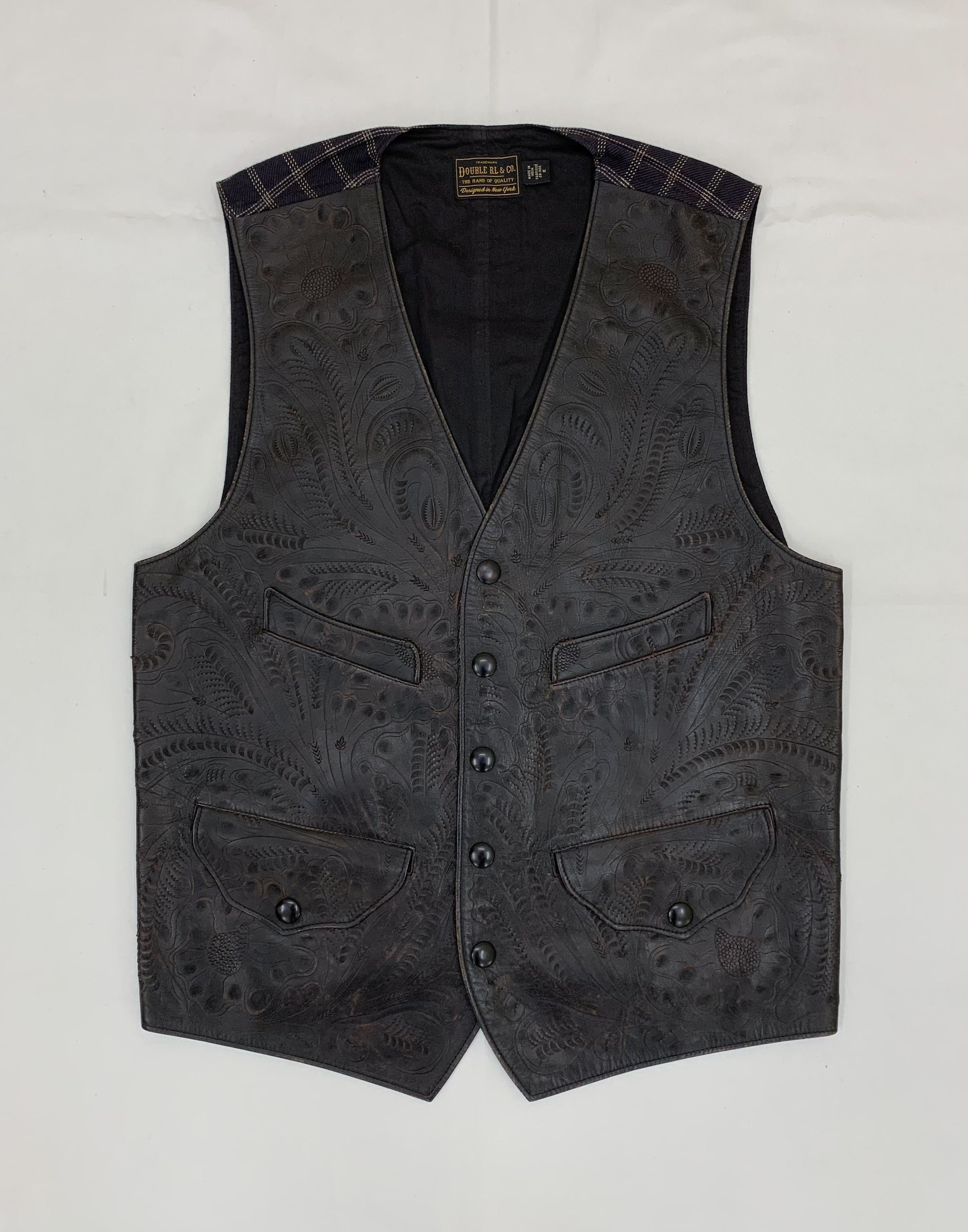 Ralph Lauren Double RL Hand Tooled Leather Vest Vintage Western Gilet ...