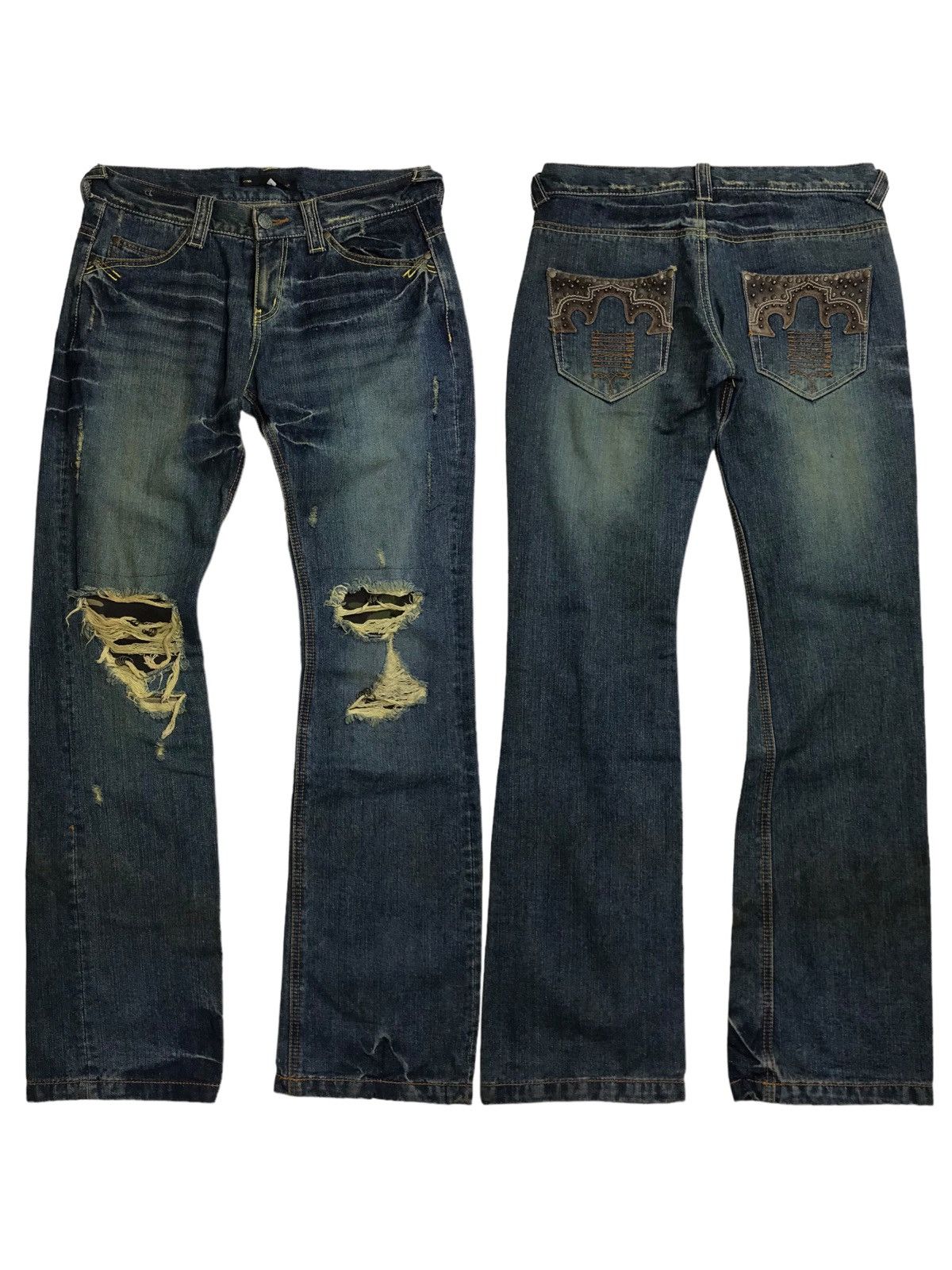 Archival Clothing Distressed💥Double Waist Thrashed Destroyer Denim ...