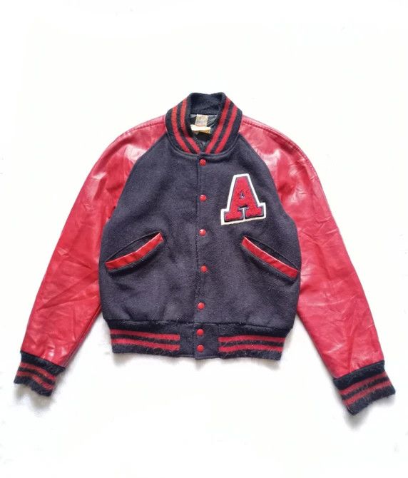 Vintage Vtg 60s Letterman/Varsity Jacket Navy Blue Body Red Sleeves ...