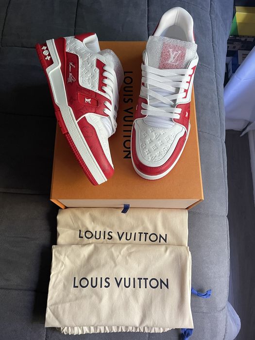 Louis Vuitton Louis Vuitton White Red Monogram Signature Trainer ...