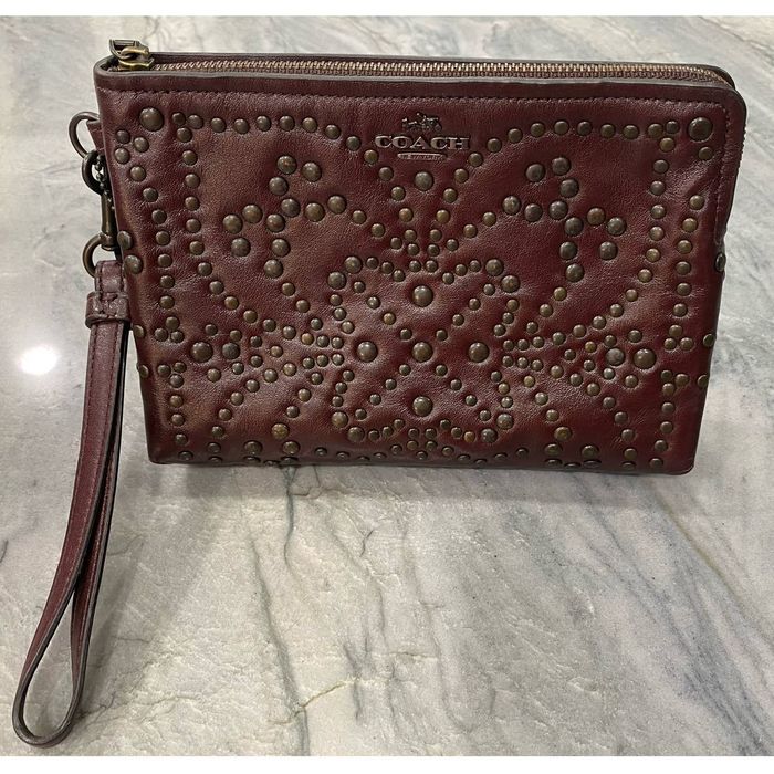 Coach Coach Burgundy Leather Wristlet with Dark Metal Rivets 52402 ...