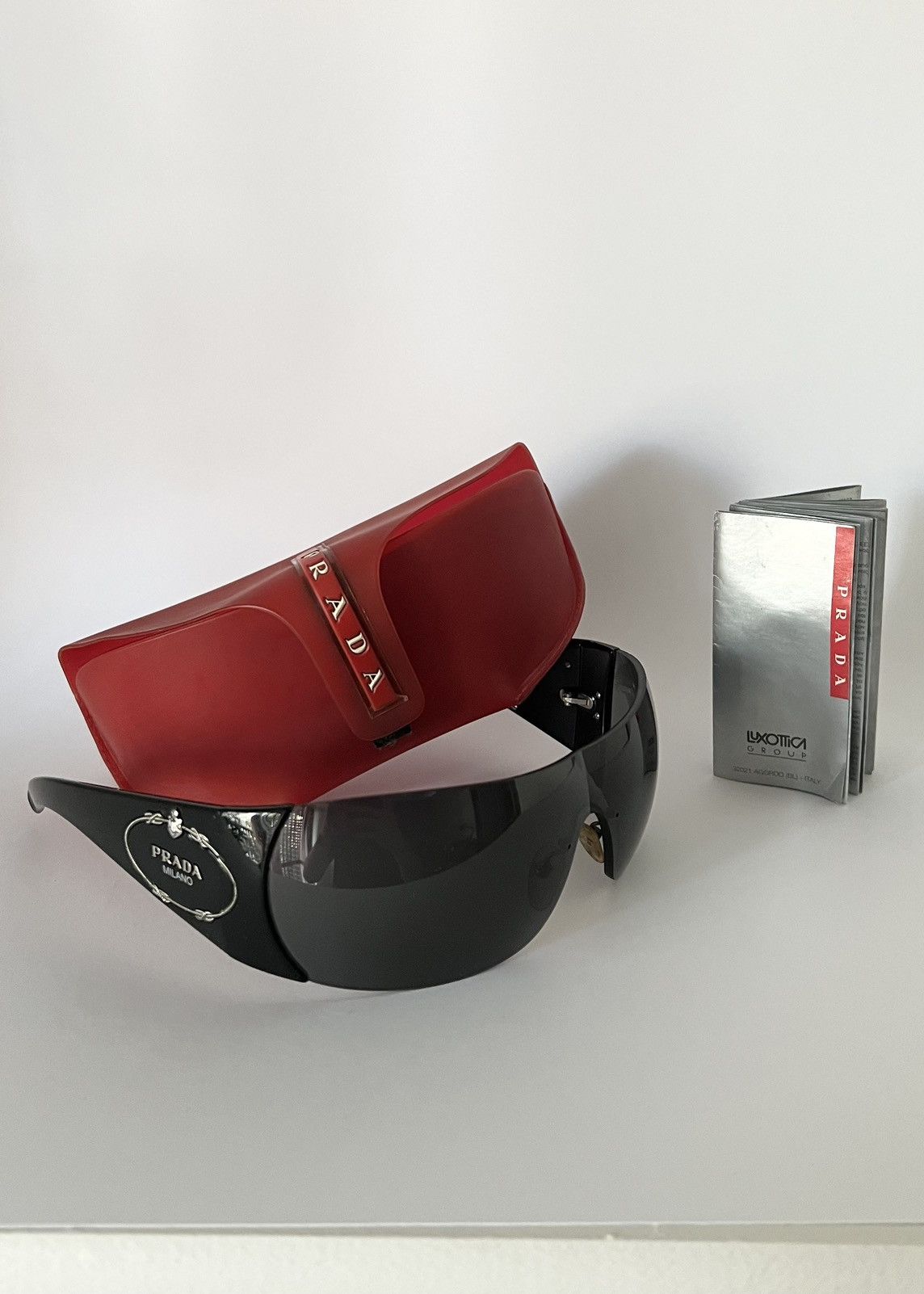 Prada 2001 Prada mask/shield black sunglasses with logo. | Grailed