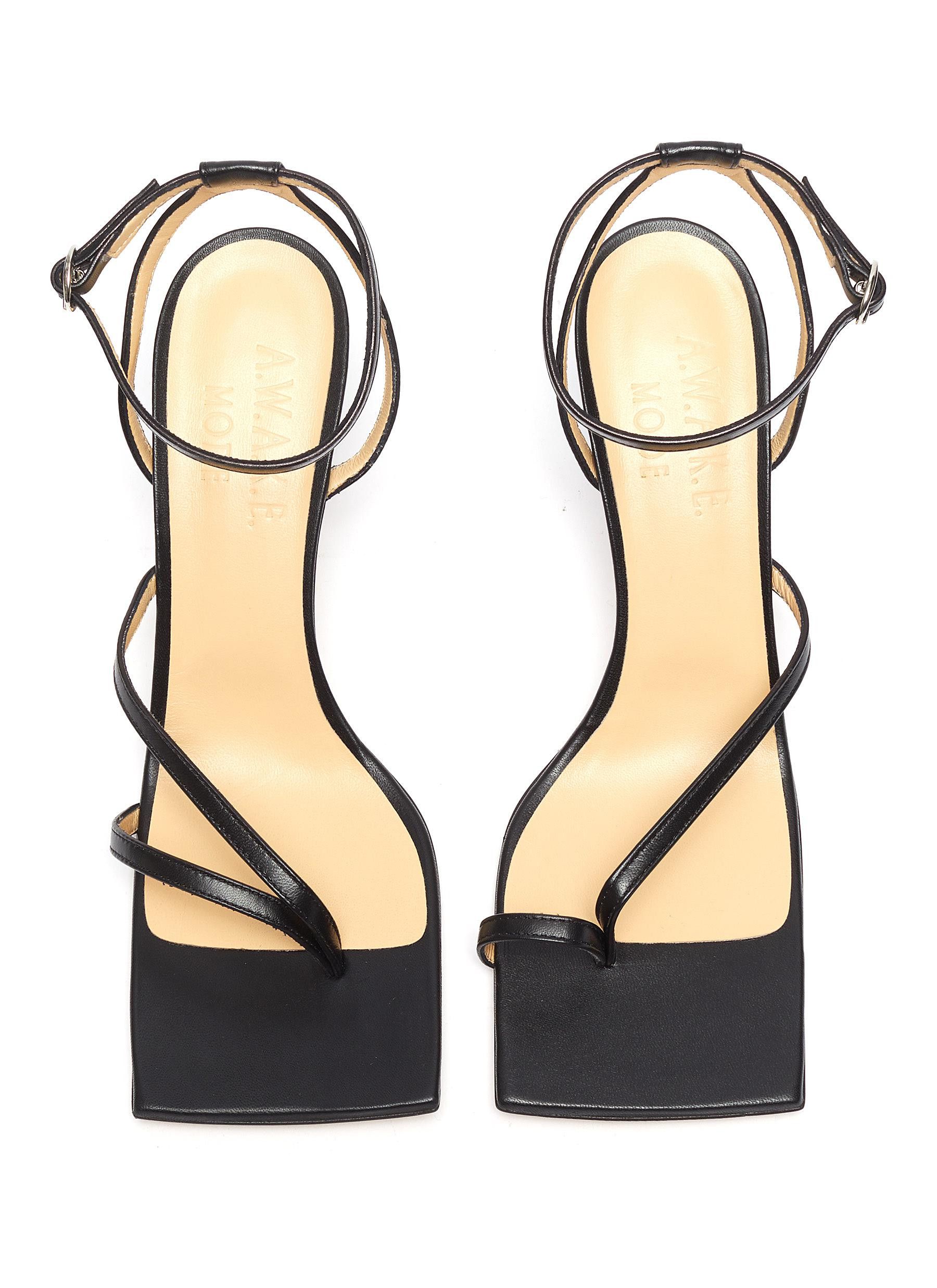 A.W.A.K.E. Mode AWAKE Mode Leather Asymmetric Strappy Sandals Heels ...