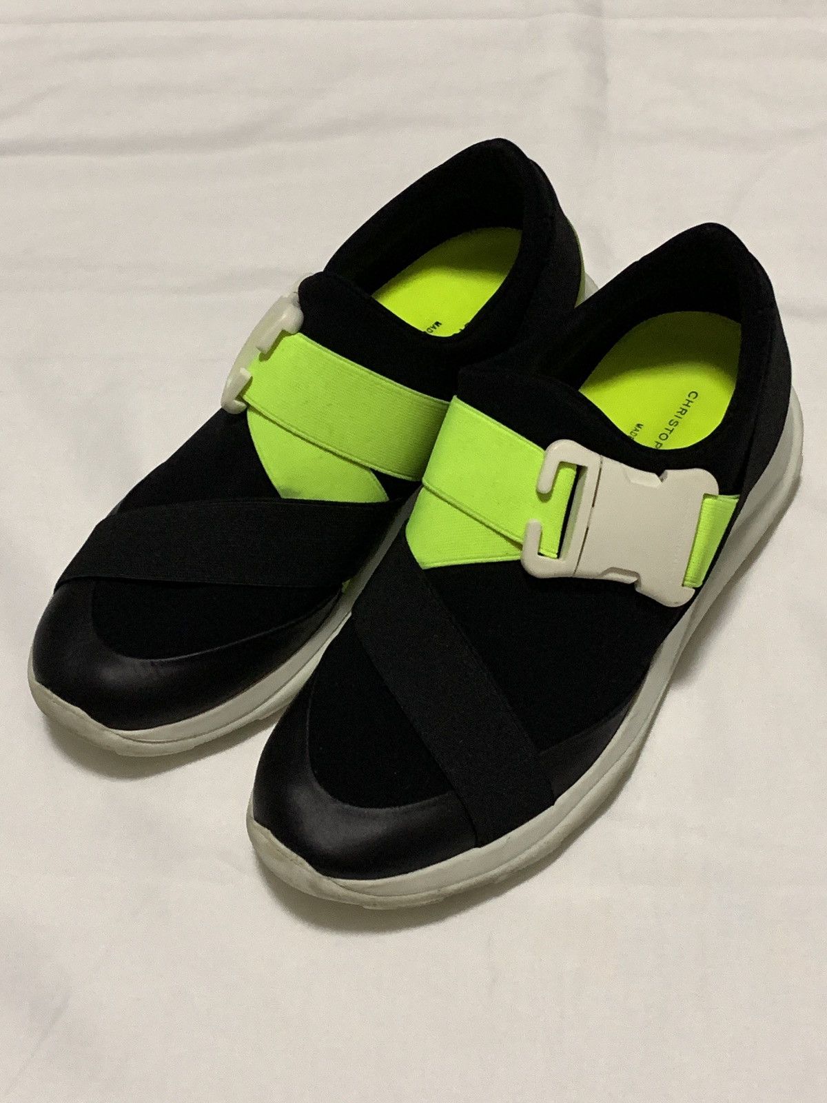 Christopher Kane Neon yellow x black elastic sneakers in size 40 | Grailed