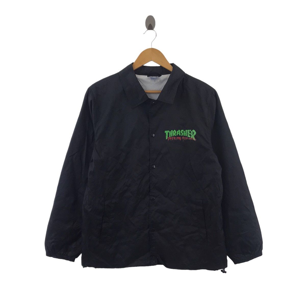 Thrasher THRASHER SKATE MAG From Hell Black Windbreaker Coach Jacket ...