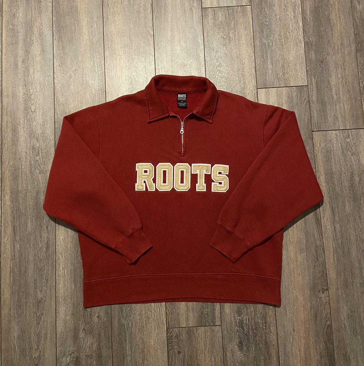 Made In Canada × Roots × Vintage 90s Big Embroidery Quarter-zip Sweater ...