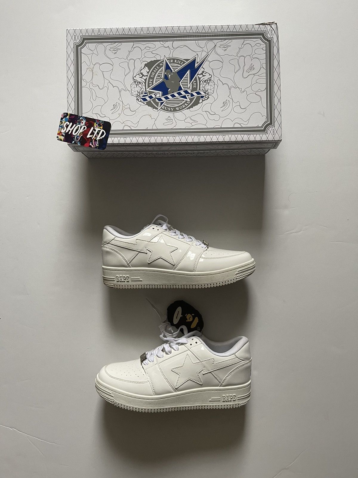 Bape A Bathing Ape Triple Patent White Leather Bapestas | Grailed